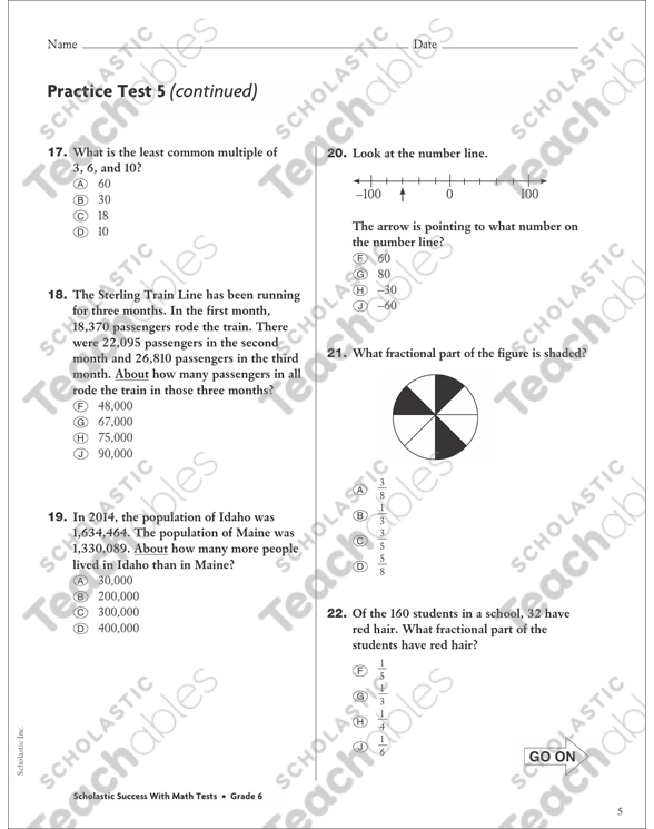Numeration and Number Concepts Practice Test 5: Math Skills (Grade 6) by