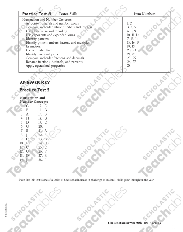 Numeration and Number Concepts Practice Test 5: Math Skills (Grade 6) by