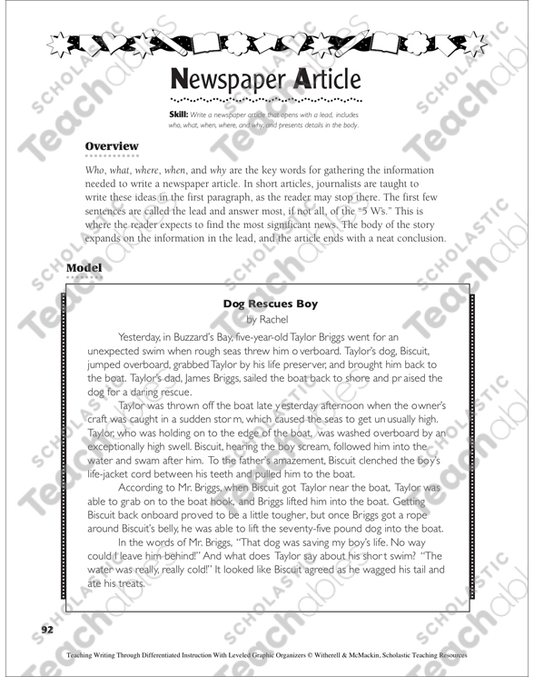 Newspaper Article: Leveled Graphic Organizers by