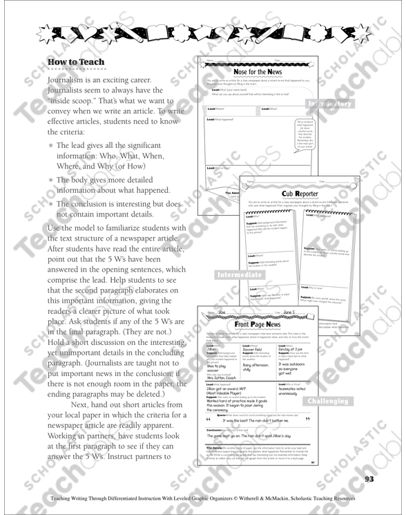 Newspaper Article: Leveled Graphic Organizers by