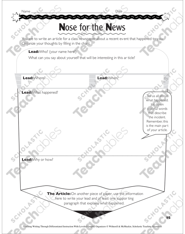 Newspaper Article: Leveled Graphic Organizers by