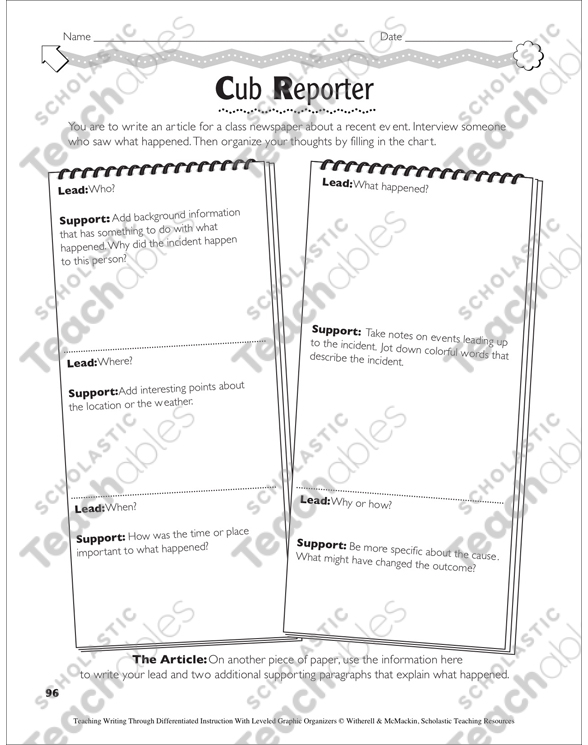 Newspaper Article: Leveled Graphic Organizers by