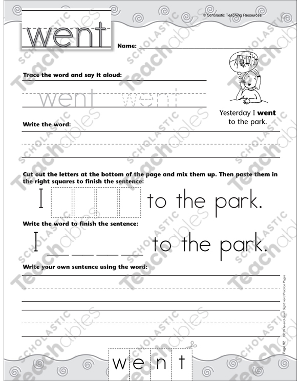 Interactive Practice Page (Sight Word: Went): Write-and-Learn Practice ...