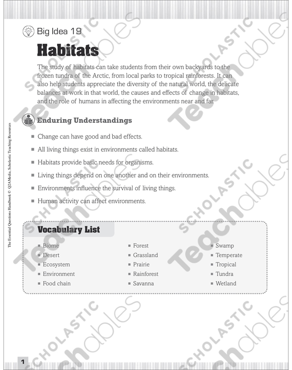 Essential Questions for Science: Habitats by