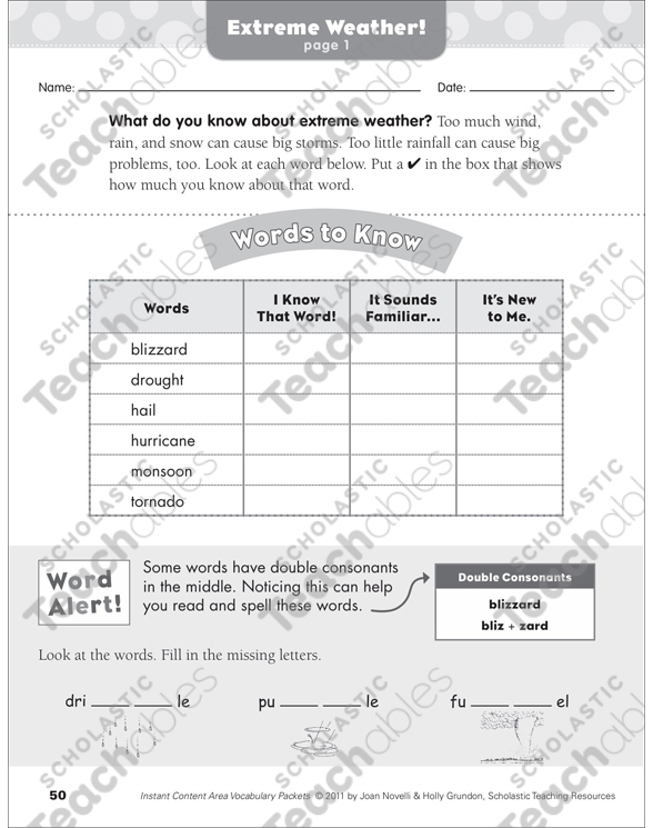 Extreme Weather: Science Vocabulary Packet by