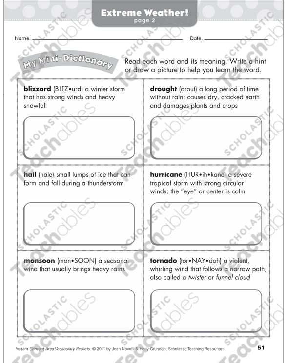 Extreme Weather: Science Vocabulary Packet by