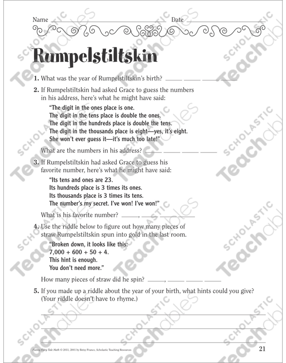 Rumpelstiltskin (Place Value, Logical Reasoning): A Funny Fairy Tale ...