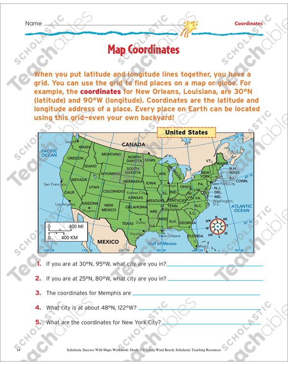 Map Coordinates: Grade 5 Map Skills by