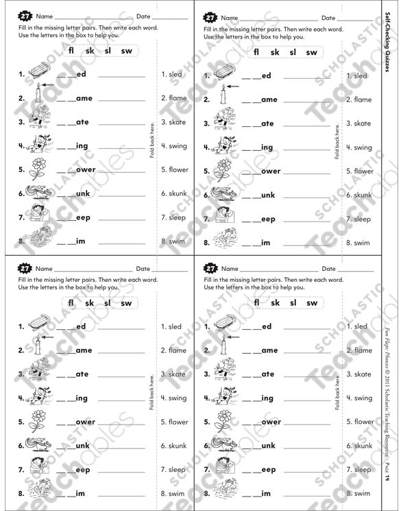 Consonant Blends (fl, sk, sl, sw): Fun-Flaps Phonics Manipulative by