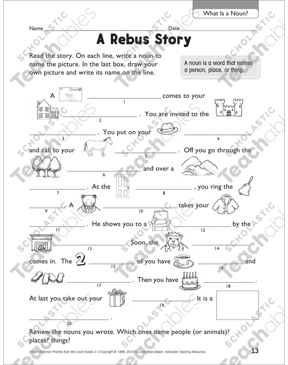 A Rebus Story (What Is a Noun): Grammar Practice Page by