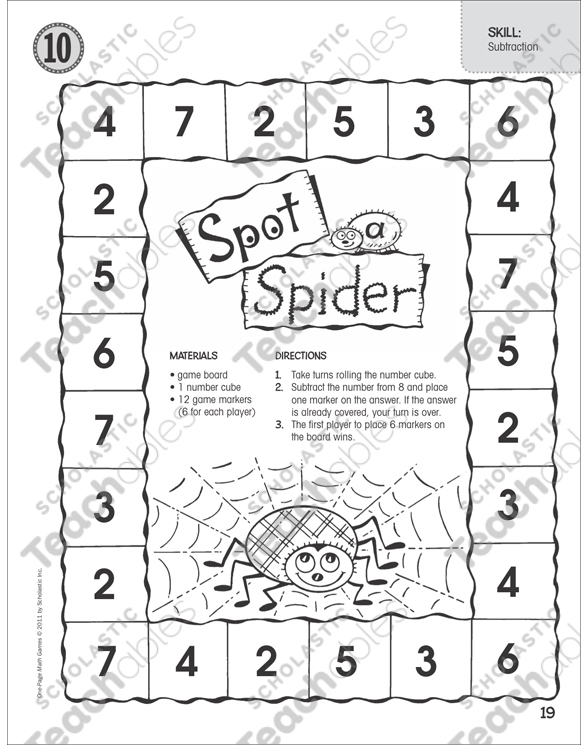 Spot a Spider (Subtraction): One-Page Math Game by