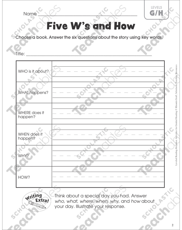 Five W's and How (Leveled-Reading G/H): Guided Reading Response by