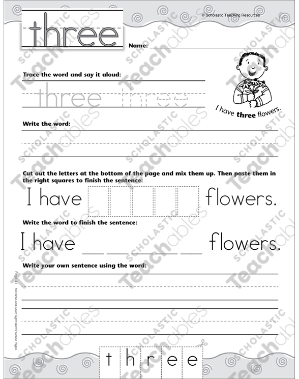 Interactive Practice Page (Sight Word: Three): Write-and-Learn Practice ...