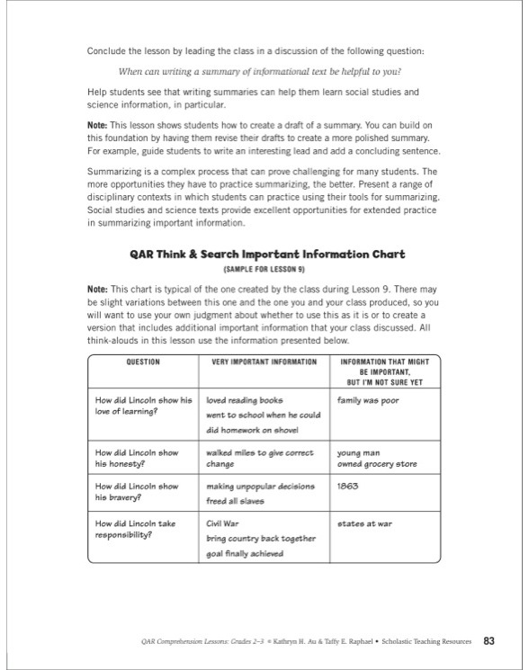 Summarizing Informational Text: QAR Comprehension Lesson (Grades 2-3) by