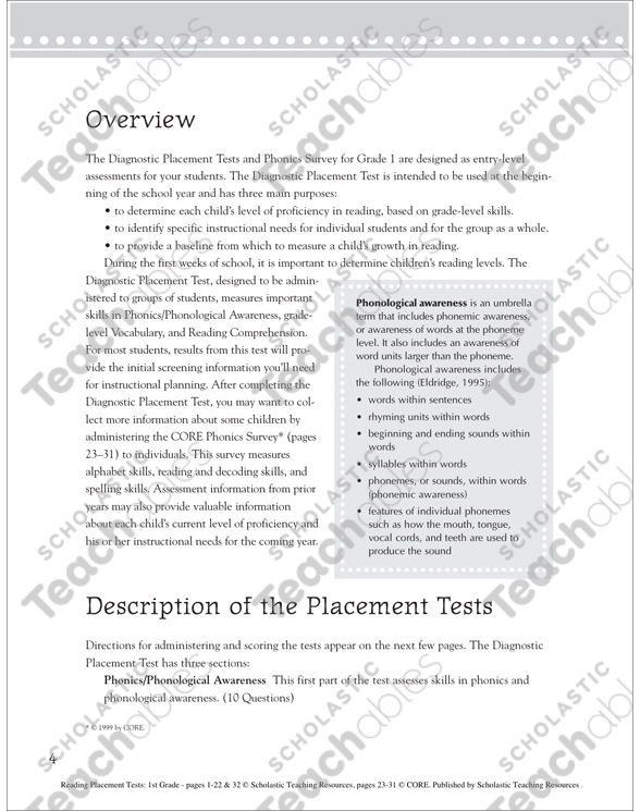 Reading Placement Tests: First Grade by