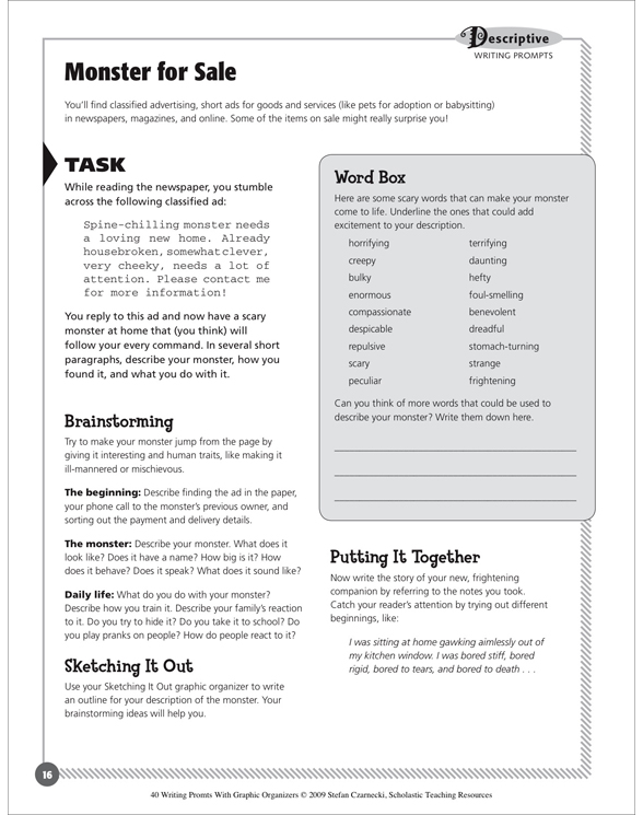 40 Writing Prompts With Graphic Organizers by Stefan Czarnecki