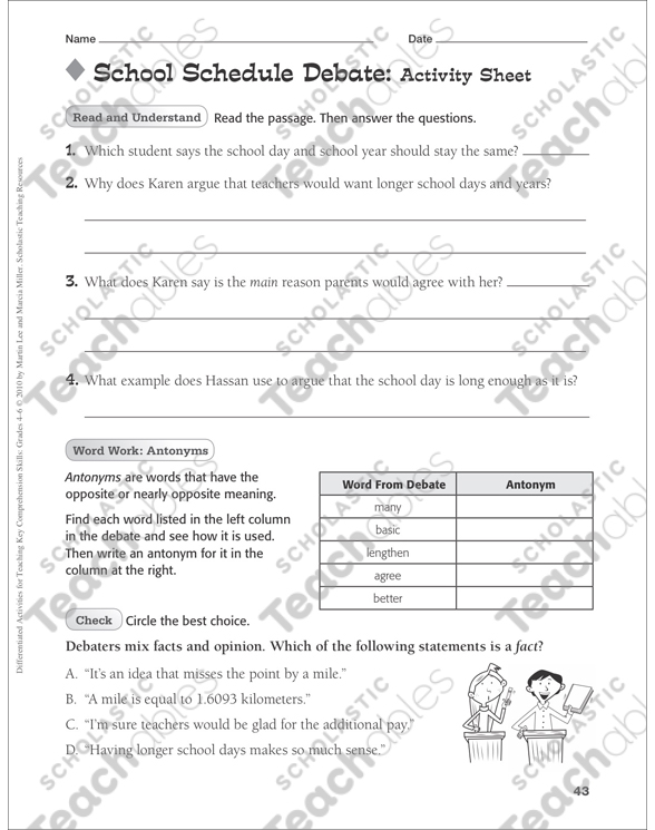 School Schedule Debate (Persuasive Writing): Differentiated ...