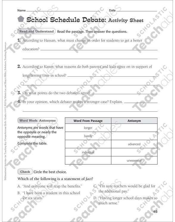 School Schedule Debate (Persuasive Writing): Differentiated ...