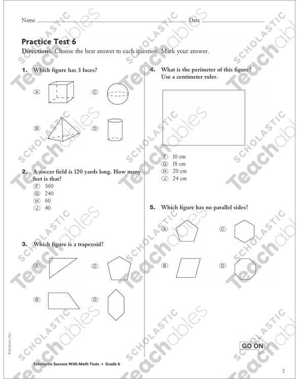 Geometry and Measurement Practice Test 6: Math Skills (Grade 6) by
