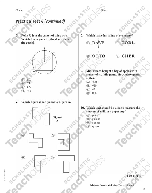 Geometry and Measurement Practice Test 6: Math Skills (Grade 6) by