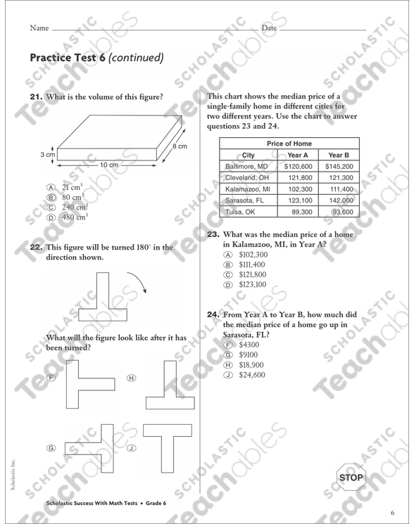Geometry and Measurement Practice Test 6: Math Skills (Grade 6) by