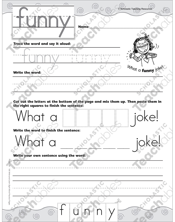Interactive Practice Page (Sight Word: Funny): Write-and-Learn Practice ...