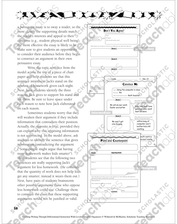 Persuasive Essay (Nonfiction Writing): Leveled Graphic Organizers for ...