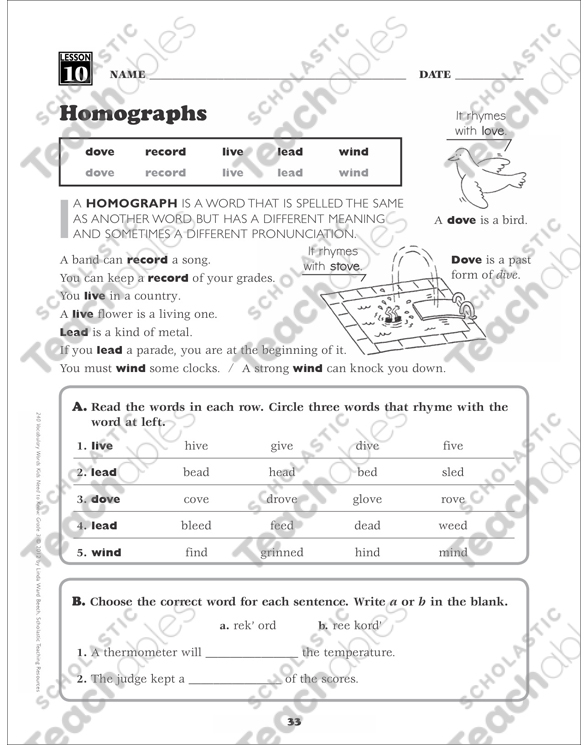 Homographs: Grade 3 Vocabulary Packet by
