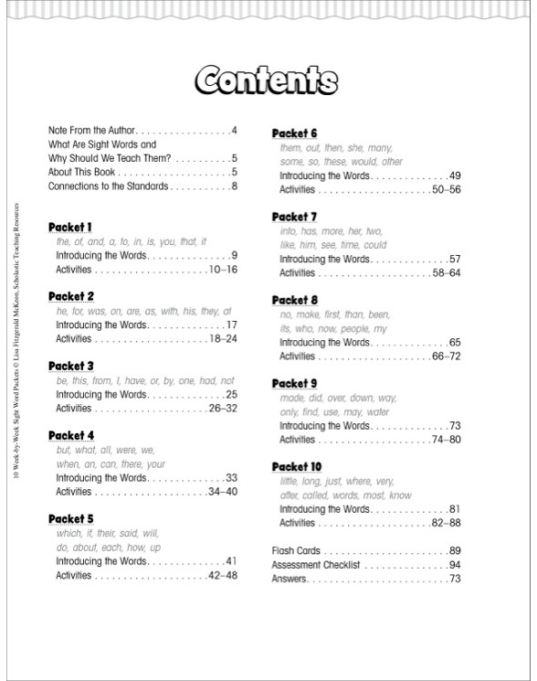 10 Week-by-Week Sight Word Packets by Lisa Fitzgerald McKeon