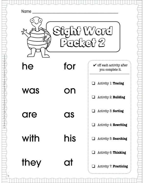 10 Week-by-Week Sight Word Packets by Lisa Fitzgerald McKeon