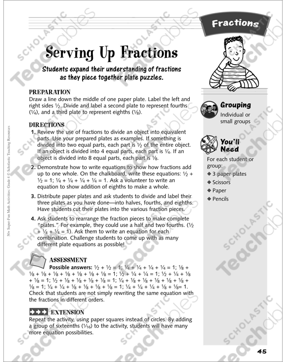 Serving Up Fractions (Hands-on fraction puzzles): Fractions Activity by