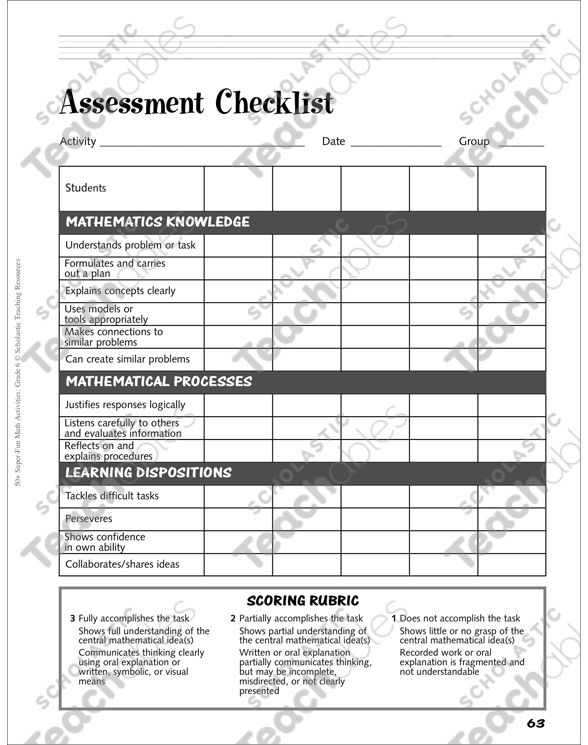 Assessment Checklist and Scoring Rubric (Grade 6): Assessing Student ...
