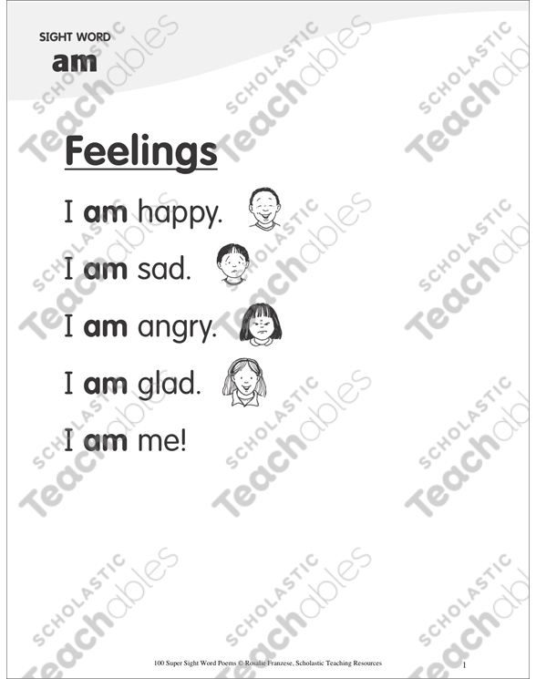Feelings (Sight Word 'am'): Super Sight Words Poem by