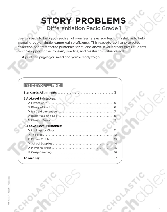 Story Problems Grade 1 Differentiation Pack by