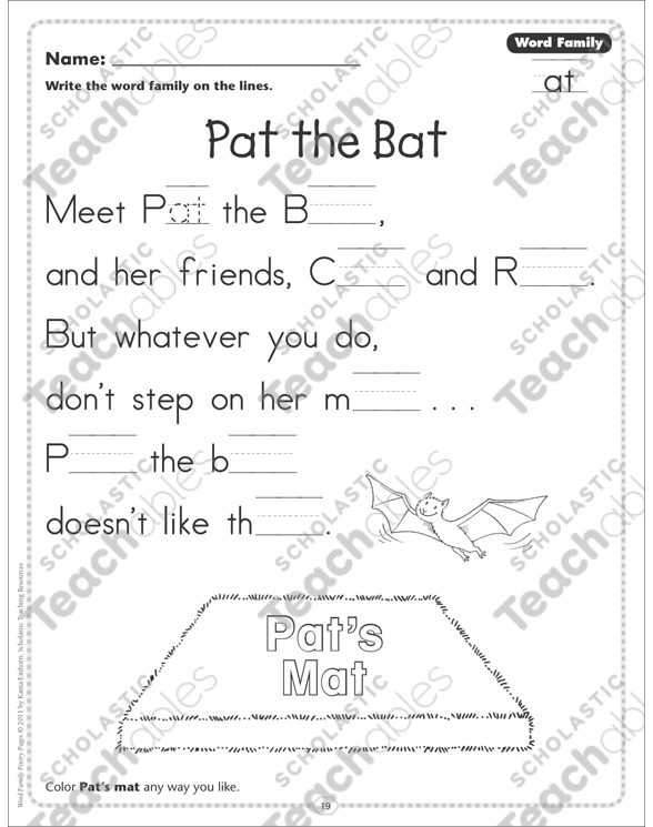 Pat the Bat (Word Family -at): Word Family Poetry Page by