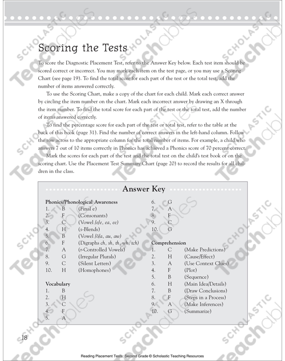Reading Placement Tests: Second Grade by