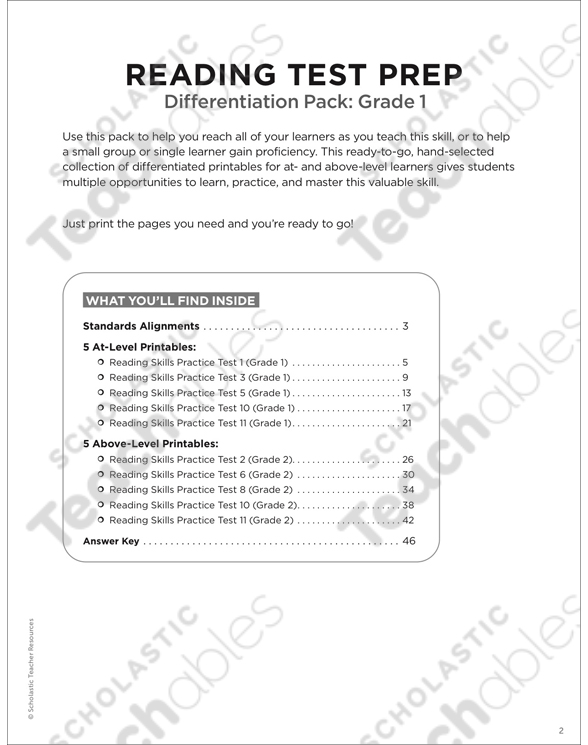 Reading Test Prep Grade 1 Differentiation Pack by