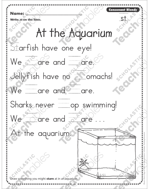At the Aquarium (Consonant Blends - st): Phonics Poetry Page by