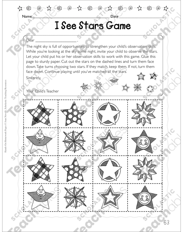 I See Stars Game (Observation): Science Homework Page by