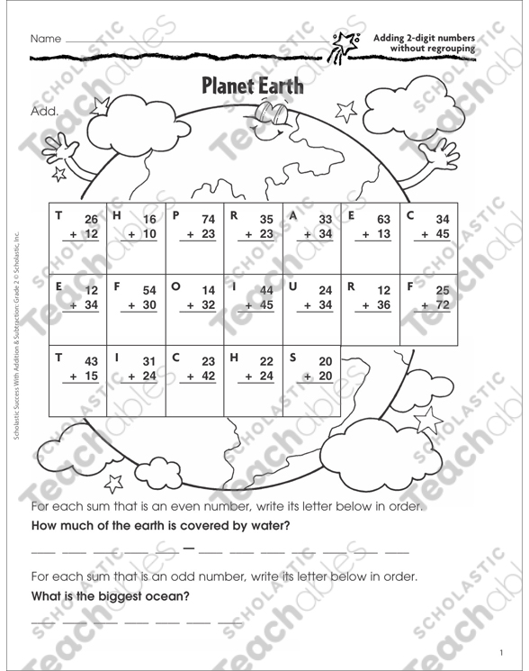 Planet Earth (Adding 2-Digit Numbers Without Regrouping): Scholastic ...