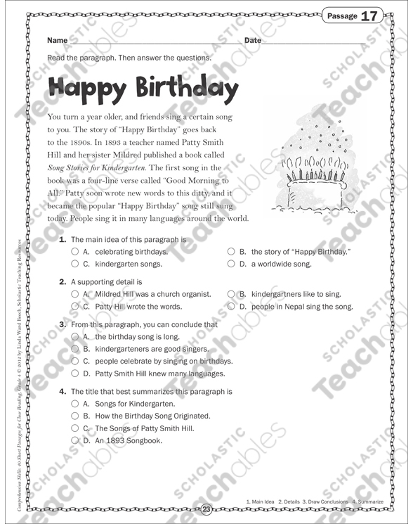 Happy Birthday: Grade 4 Close Reading Passage by