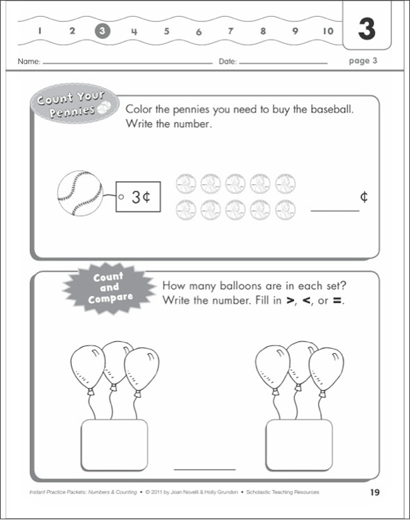 Instant Practice Packets: Numbers & Counting by Joan Novelli;Holly Grundon