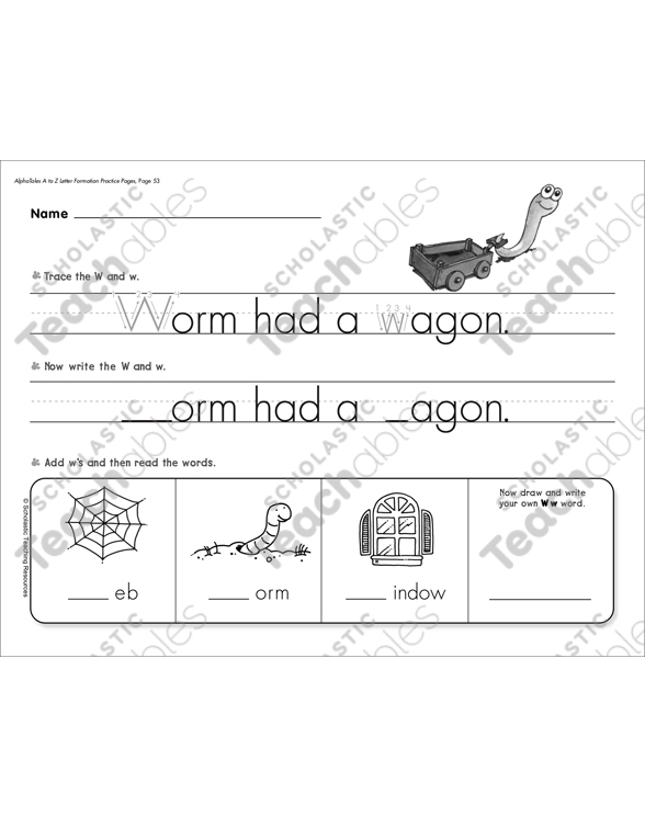 Letter Formation: W is for Worm: Letter Formation Practice Page by