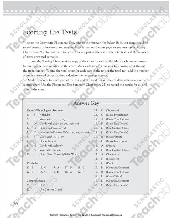 Reading Placement Tests: Third Grade by