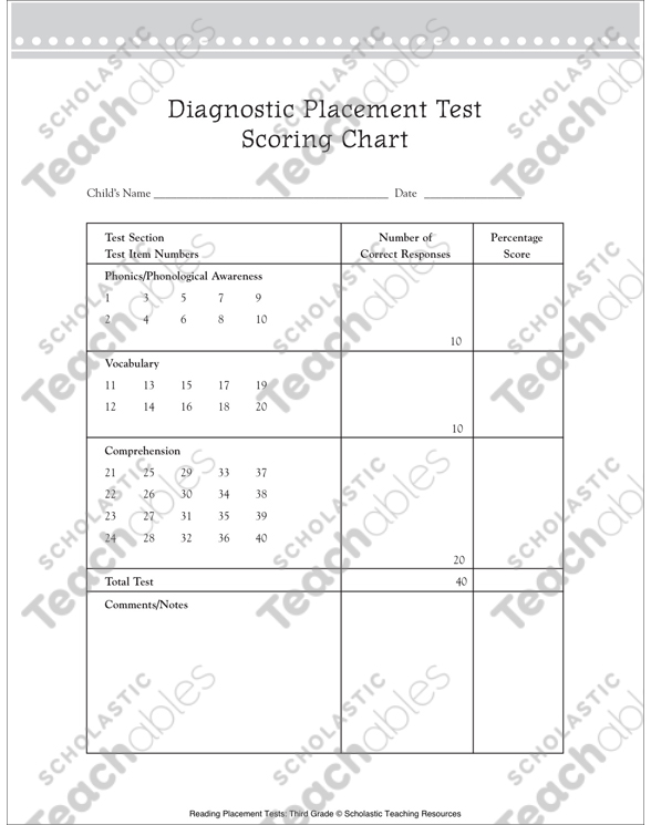 Reading Placement Test Grade 3 Printable Forms Record Sheets ...