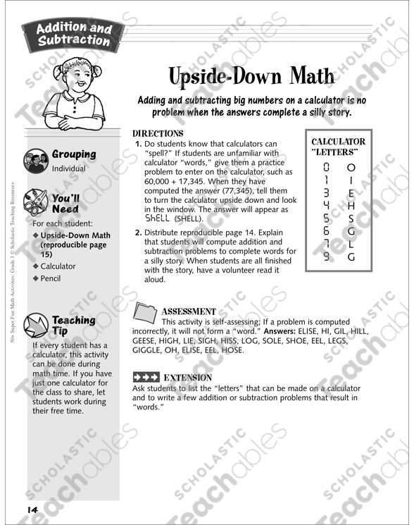 Upside-Down Math (calculator activity): Addition and Subtraction ...