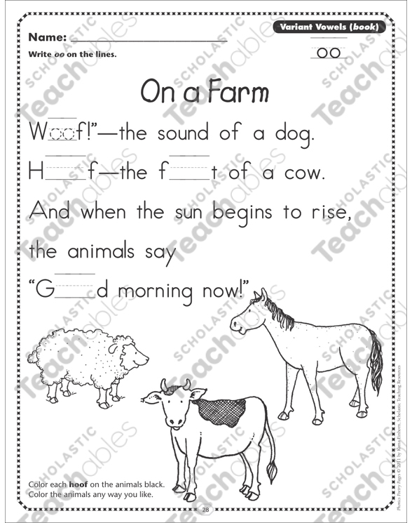 On a Farm (Variant Vowels/book - oo): Phonics Poetry Page by