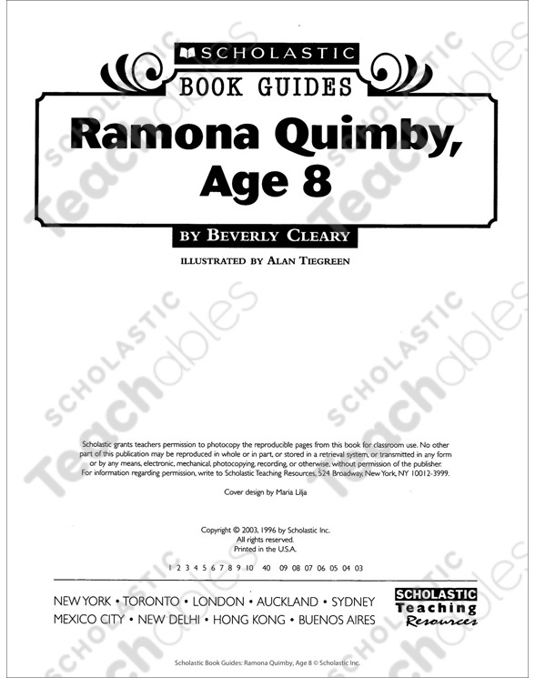 Book Guide: Ramona Quimby, Age 8 by